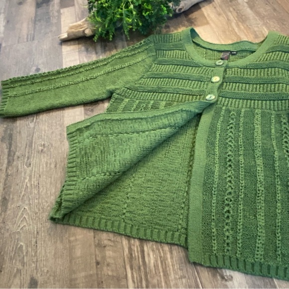 jana | Sweaters | Jana Green 3button Crochet Cottonpoly Blend Babydoll ...